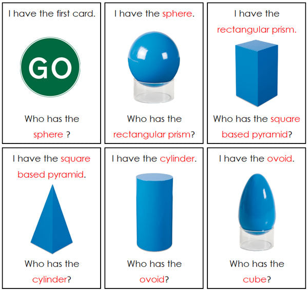 I Have, Who Has Game Geometric Solids - Montessori Print Shop