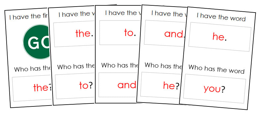 I Have, Who Has Game Sight Words - Montessori Print Shop