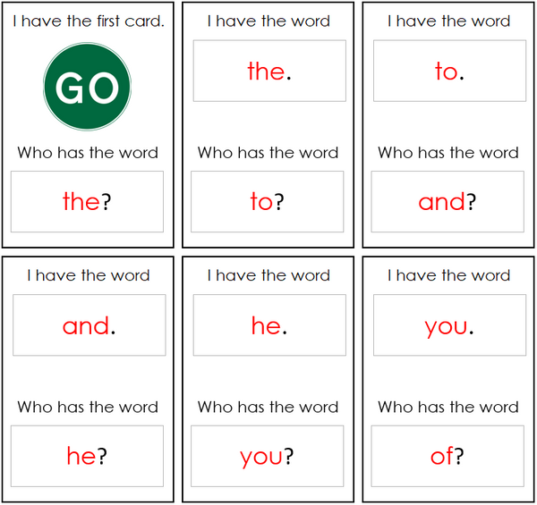 I Have, Who Has Game Sight Words - Montessori Print Shop