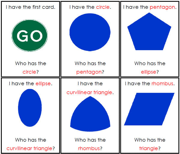 I Have, Who Has Game Geometric Shapes - Montessori Print Shop