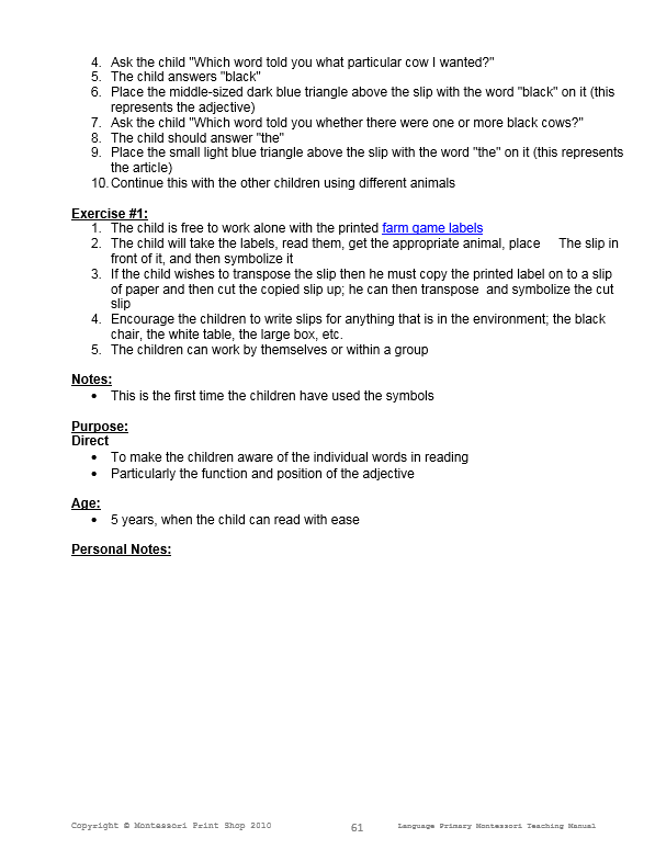 Primary Montessori Language Teaching Manual - Montessori Print Shop