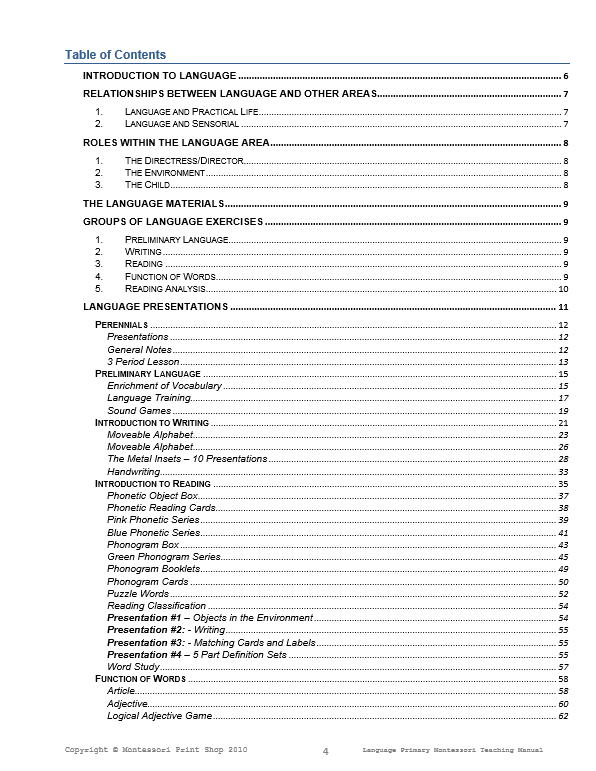 Primary Montessori Language Teaching Manual - Montessori Print Shop