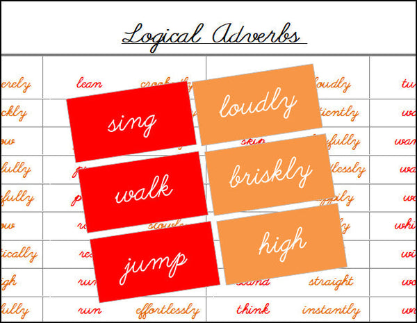Logical Adverb Cards (color, cursive) - Montessori Print Shop Digital ...