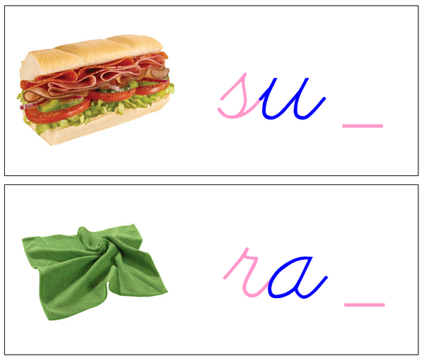 Montessori Moveable Alphabet Ending Sound Cards (wood-cursive) - Pink ...