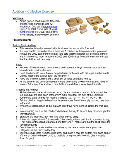 Primary Montessori Math Teaching Manual - Montessori Print Shop