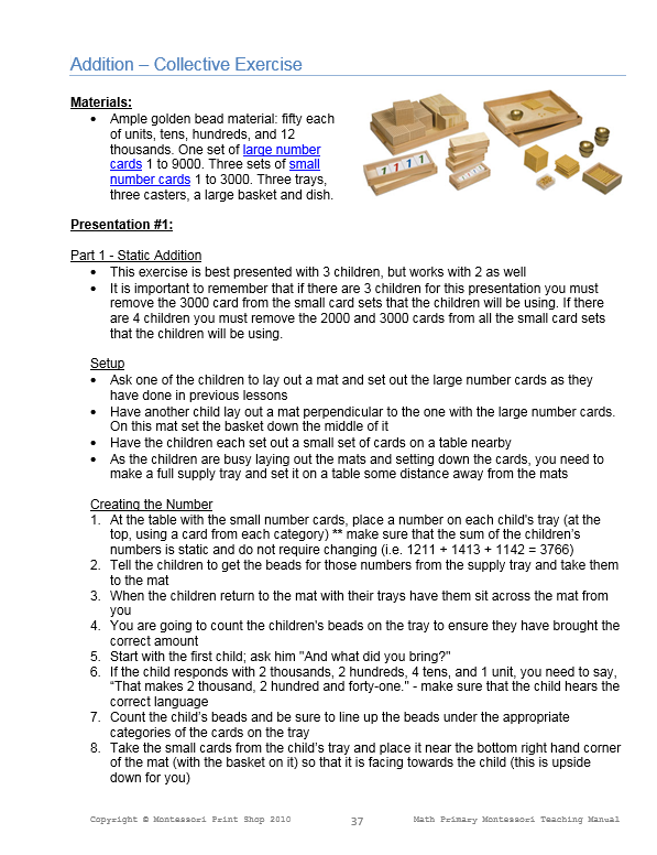 Primary Montessori Math Teaching Manual - Montessori Print Shop