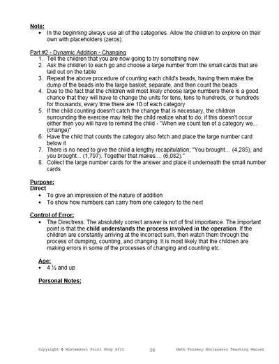 Primary Montessori Math Teaching Manual - Montessori Print Shop