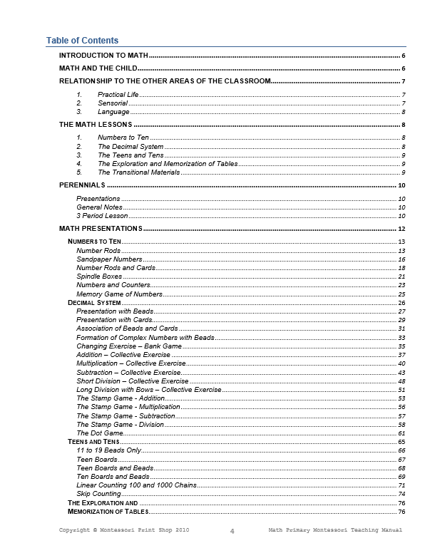 Primary Montessori Math Teaching Manual - Montessori Print Shop