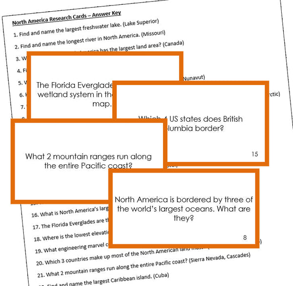 North American Geography Research Cards - Montessori Print Shop