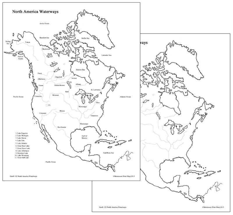 North American Waterways Map - Montessori Print Shop