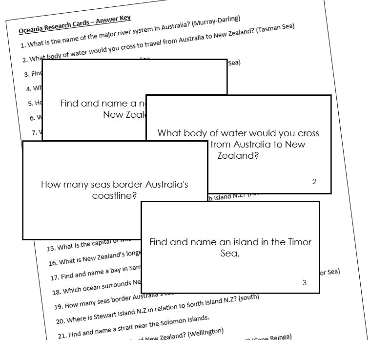 Oceania Geography Research Cards - Montessori Print Shop