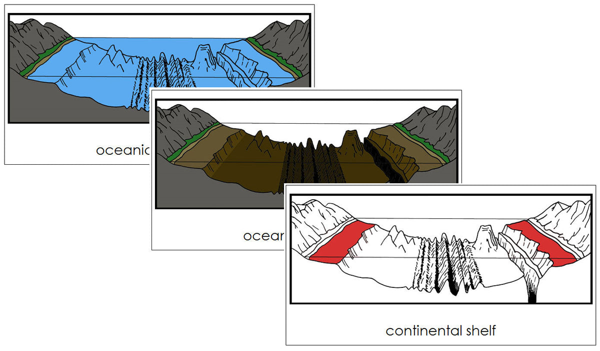 Oceanic Landform Nomenclature Cards (red) - Montessori Print Shop