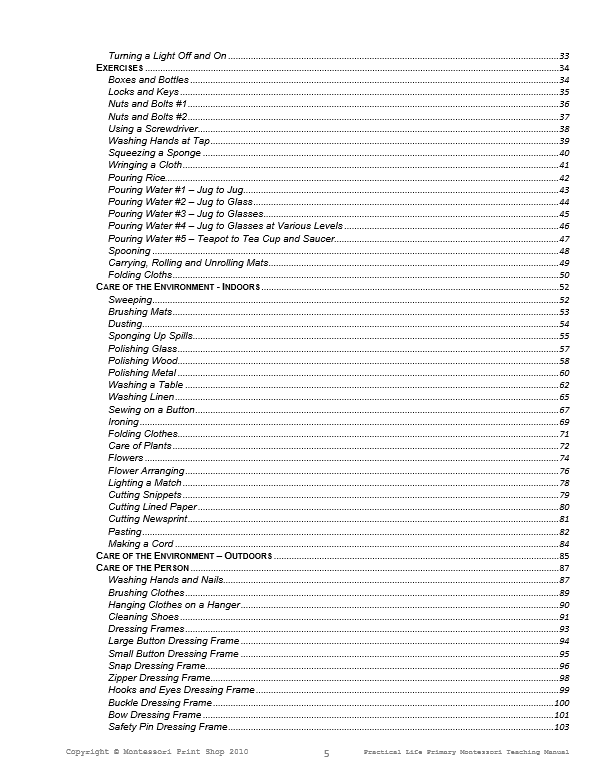 Primary Montessori Practical Life Teaching Manual - Montessori Print Shop