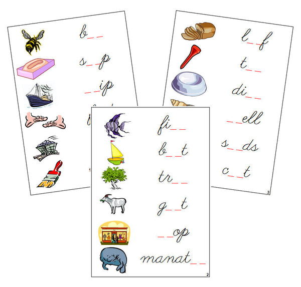 Phonogram Sound Cards Set 1 (Step 3) CURSIVE - Montessori Print Shop