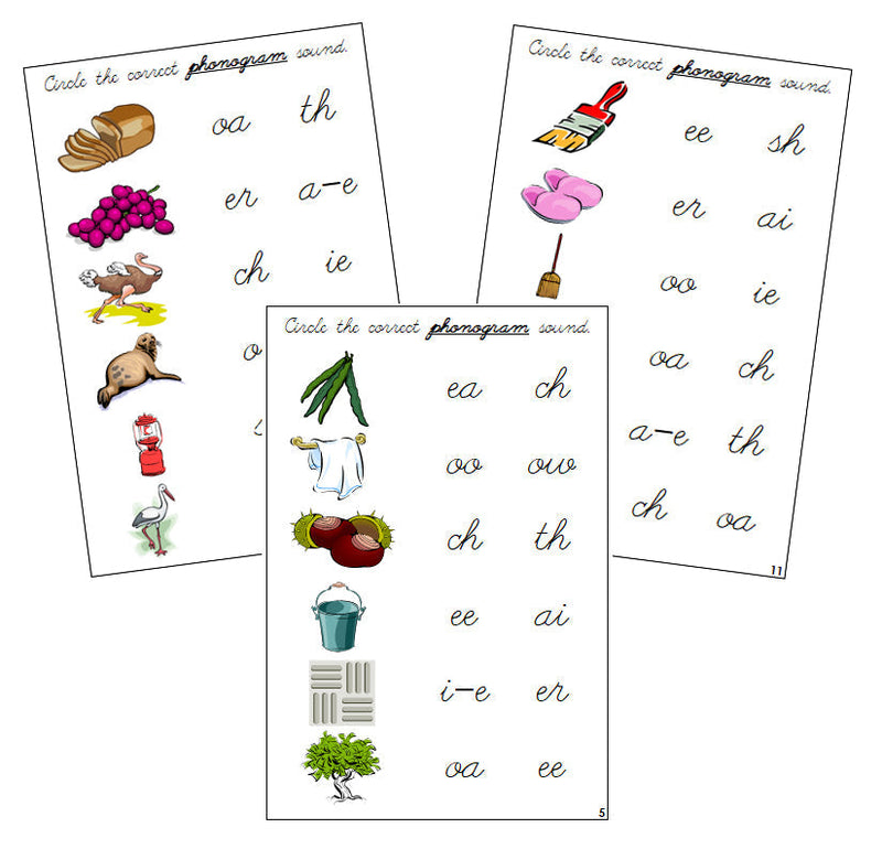 Phonogram Sound Choice Cards Set 1 (Step 3) CURSIVE - Montessori Print Shop