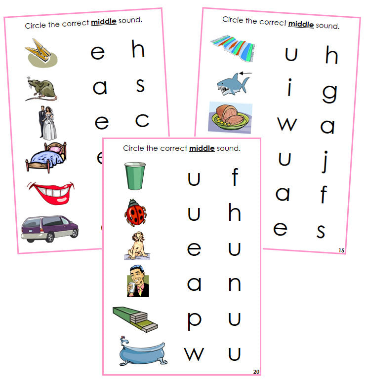Pink Vowel Sound Choice Cards - Montessori Print Shop