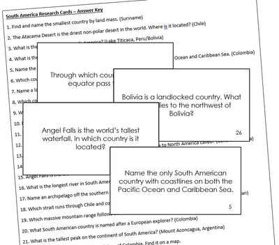 South America Geography Research Cards - Montessori Print Shop
