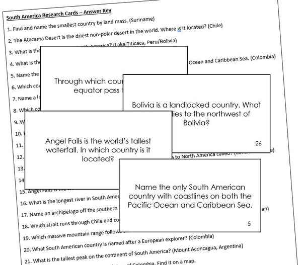South America Geography Research Cards - Montessori Print Shop