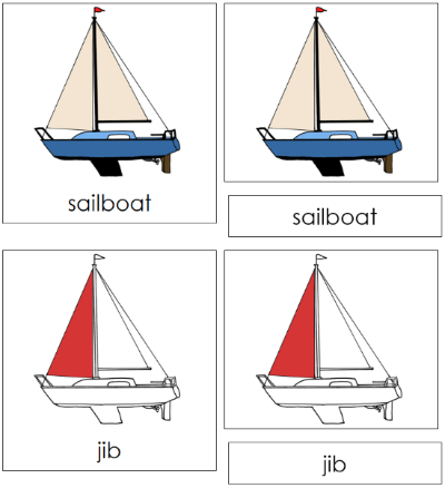 Sailboat Nomenclature Cards (red) - Montessori Print Shop