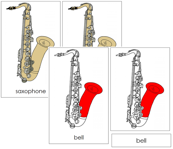 Saxophone Nomenclature Cards (red) by Montessori Print Shop