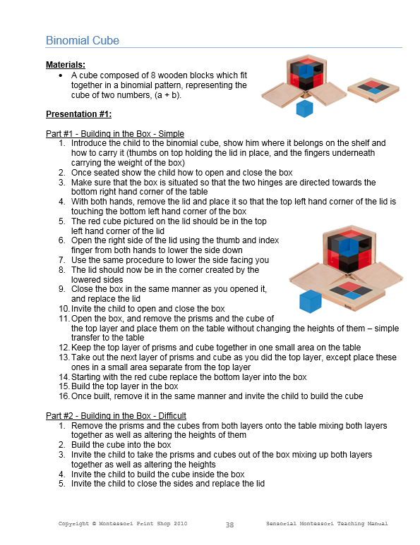 Primary Montessori Sensorial Teaching Manual - Montessori Print Shop
