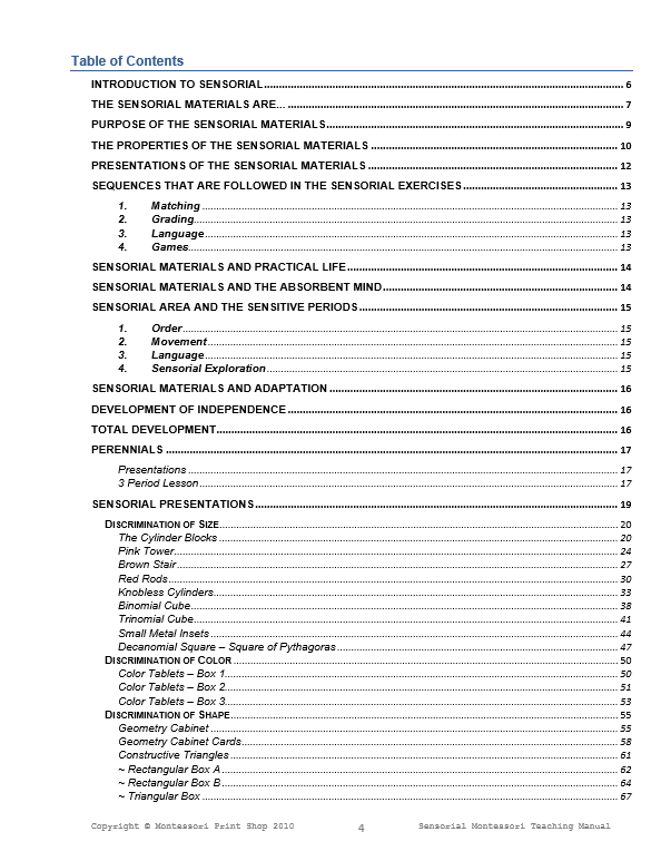 Primary Montessori Sensorial Teaching Manual - Montessori Print Shop