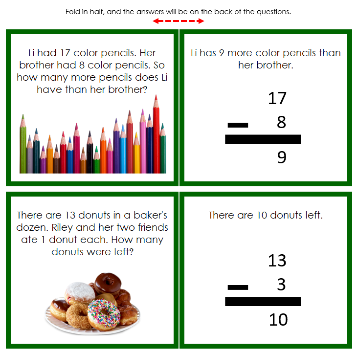 Subtraction Word Problems Set 2 (color) - Montessori Print Shop