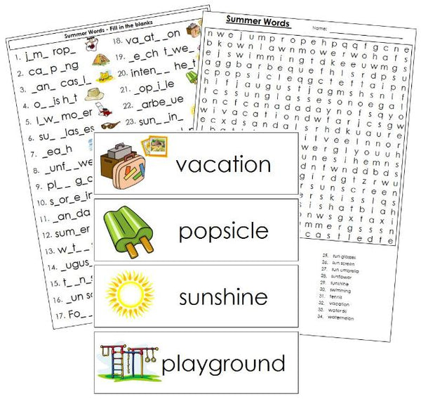 Summer Word Wall Cards - Montessori Print Shop