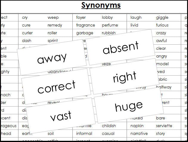 Synonym Word Cards - Montessori Print Shop