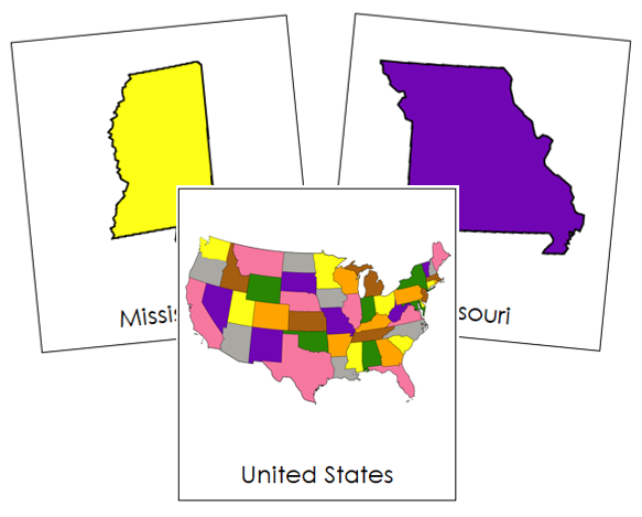 United States Cards (color-coded) - Montessori Print Shop