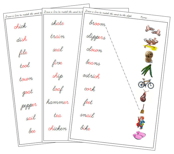 Phonogram Word & Picture Match Set 1 (Step 3) CURSIVE - Montessori ...