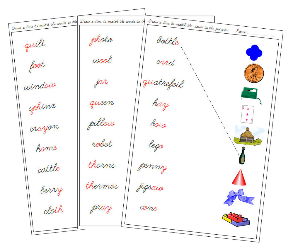 Phonogram Word & Picture Match Set 2 (Step 3) CURSIVE - Montessori ...