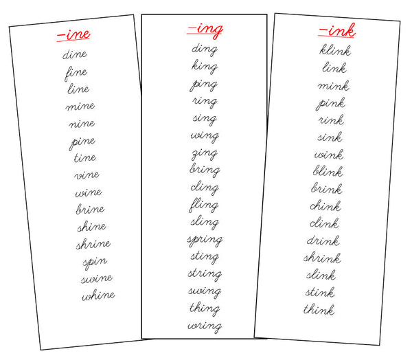 Phonogram Word Families (Step 3) CURSIVE - Montessori Print Shop